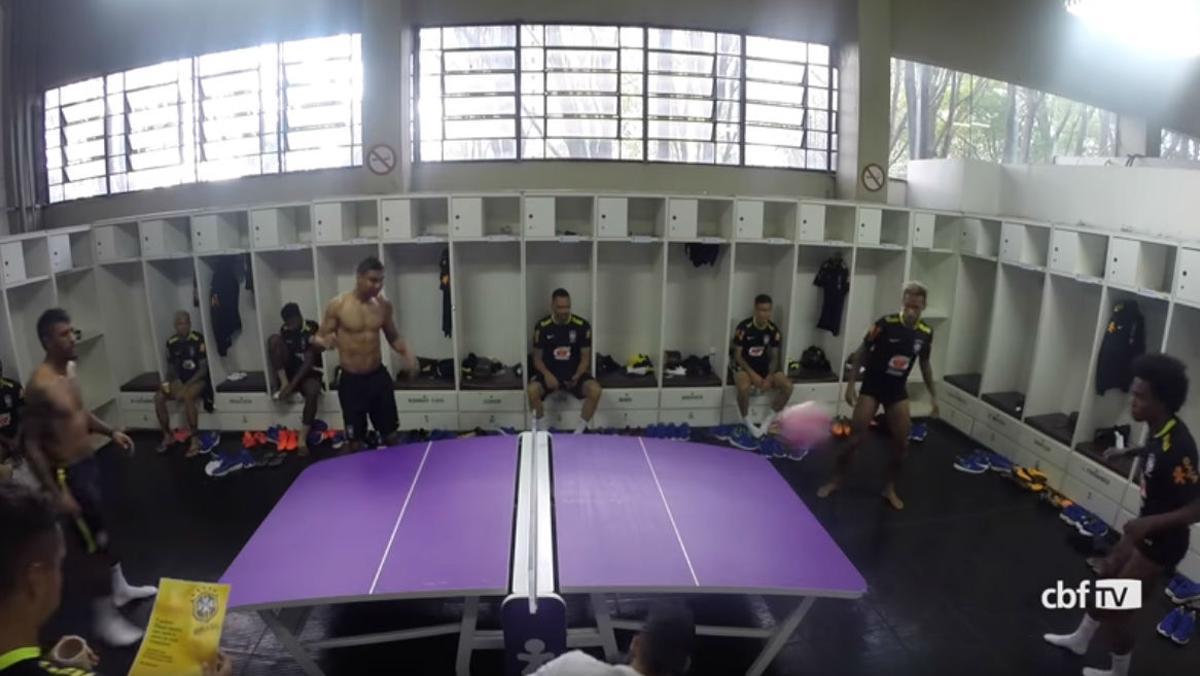 Brazil stars show off their skills on the 'futmesa' table