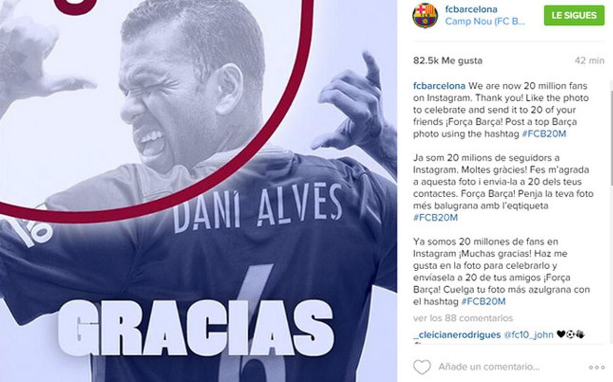 El FC Barcelona bate la barrera de los 20 millones de seguidores en In